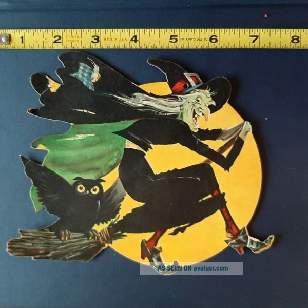 Vintage Dennison Halloween Diecut Witch And Owl On A Broom 1950s ...