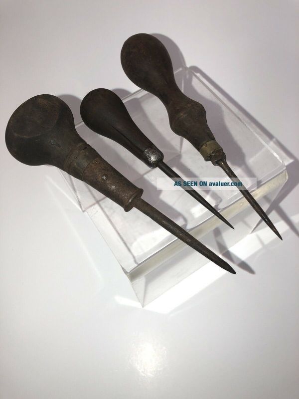 Set Of Three Vintage Wooden Handled Awls One Marked Tuck | #28389654