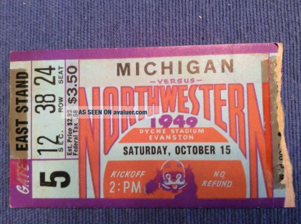 1949 Michigan Vs Northwestern Football Ticket At Dyche Stadium Evanston ...