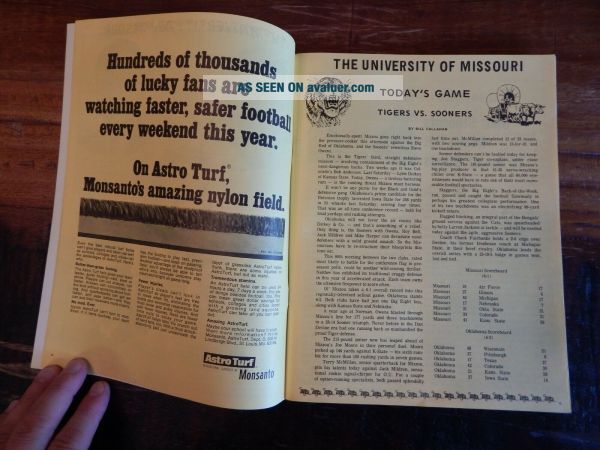 1969 MISSOURI TIGERS VS OKLAHOMA SOONERS COLLEGE FOOTBALL PROGRAM GREAT ...