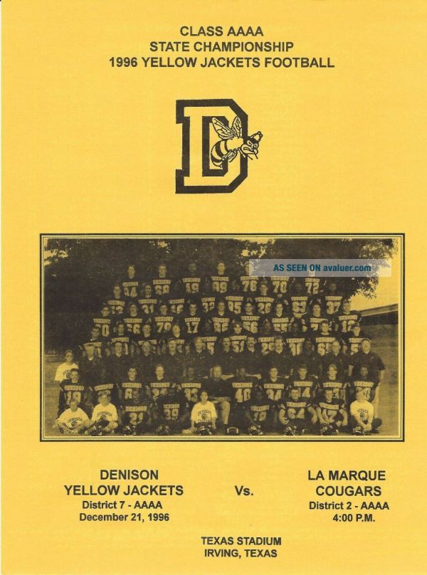 1996 TEXAS High School STATE CHAMPIONSHIP Football Program DENISON Vs ...