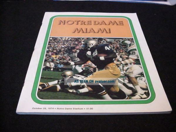 October 26, 1974 Notre Dame Vs Miami College Football Program - ND ...