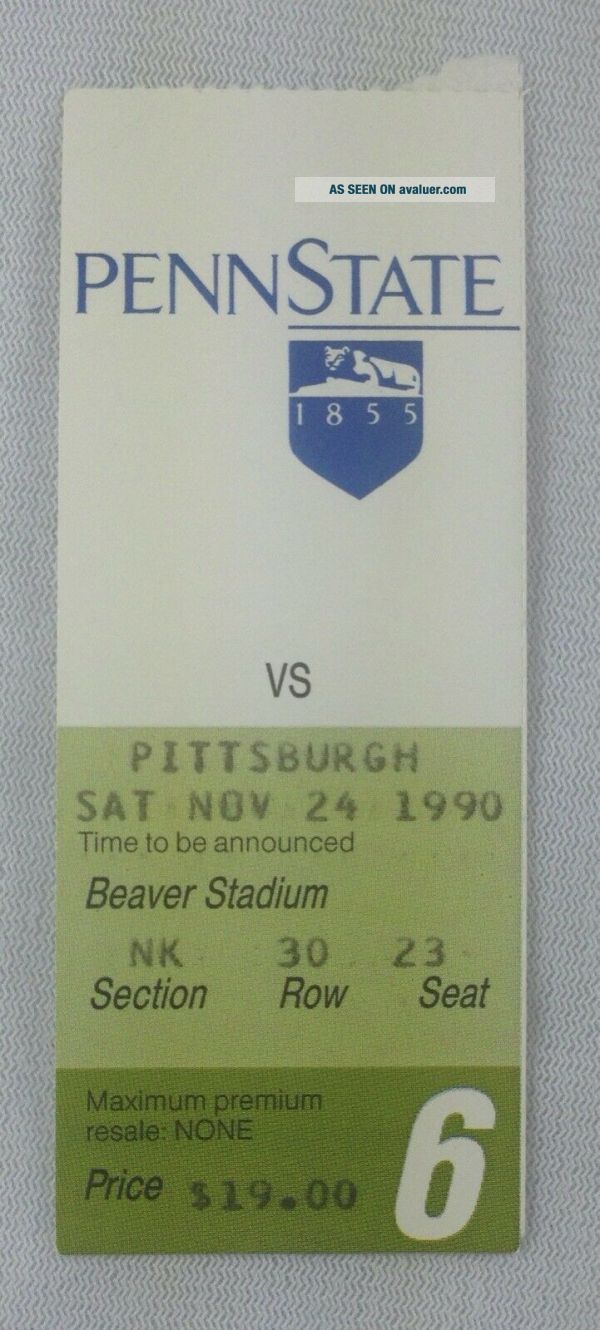 CFB 1990 11/24 Pittsburgh At Penn State Football Ticket Stub - Beaver ...