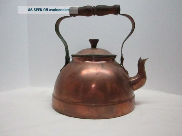 Vintage - Made In Portugal Copper Tea Pot With Wood Handle | #28544216