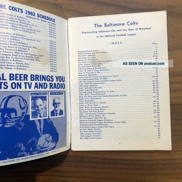 1962 NFL Football Baltimore Colts Press Radio TV Media Guide Champions ...
