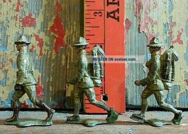 Vtg WW1 World War 1 US Army Doughboy Infantry Set 3 Metal Figures ...