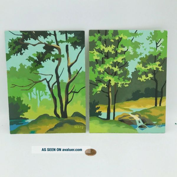 1973 Vintage Two Paint By Numbers Painting Trees By Stream Water Nature ...