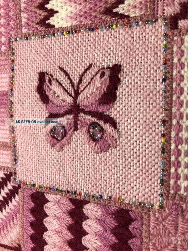 Vintage Framed Needlepoint Crewel Embroidery Wall Hanging Art Squares ...