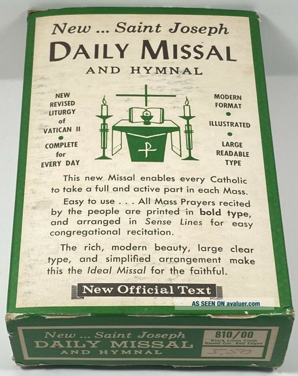 St Joseph Daily Missal And Hymnal, Vintage 1968 Catholic Missal Mass ...