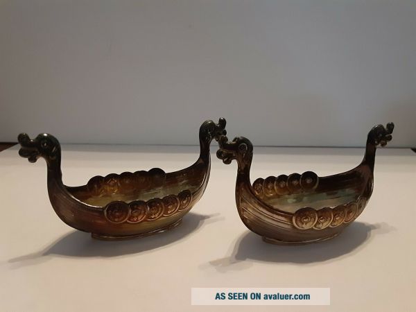 VINTAGE NORWAY STERLING SILVER DAVID ANDERSEN VIKING SHIP SALT CELLARS ...