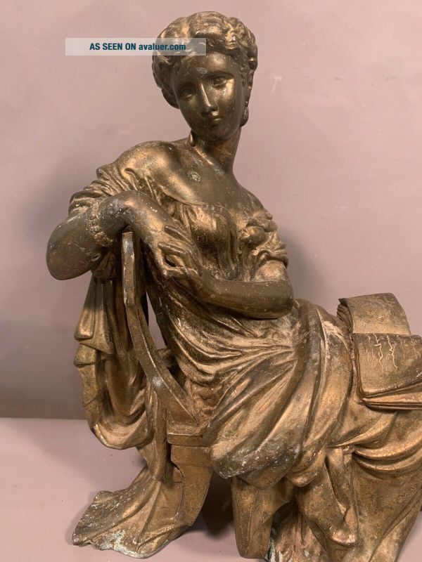 19thC Antique VICTORIAN Era BRONZED Spelter LADY STATUE Old MANTEL ...