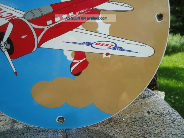 OLD VINTAGE ESSO AVIATION GASOLINE OIL PORCELAIN METAL GAS MOTOR OIL ...
