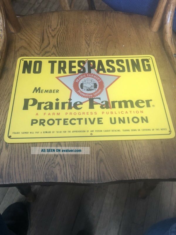 Vintage Prairie Farmer Protective Union No Trespassing Plastic Sign ...