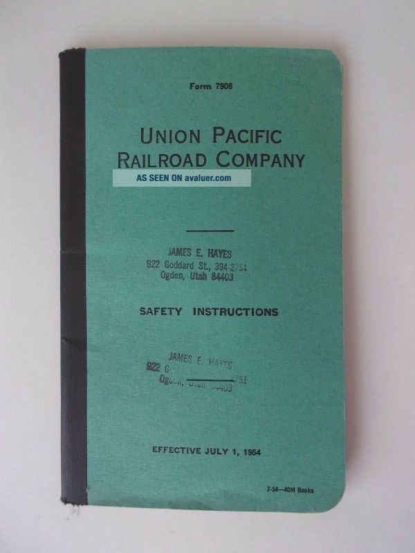 1954 Union Pacific Railroad Safety Instructions Rule Book - Locomotives ...