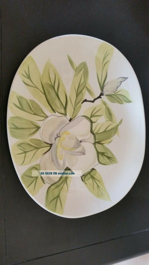 1 Vintage Red Wing Pottery MAGNOLIA SERVING PLATTER Chartreuse Green ...