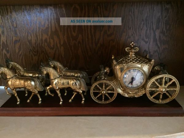 Vintage United Clock Model 640 Gold Horse Drawn Carriage Stagecoach ...