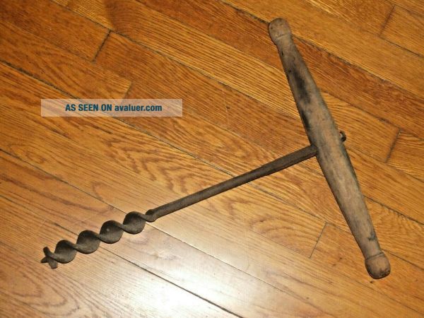 LARGE Antique Rustic Barn Auger, Vintage Primitive Hand Drill Beam Farm ...