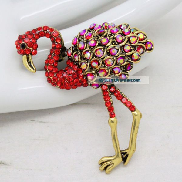 Gorgeous Vintage Style FLAMINGO Bird CRYSTAL Rhinestone BROOCH Pin ...