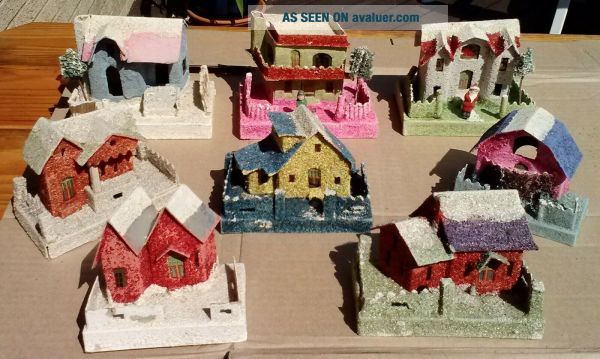 8 VINTAGE PUTZ CARDBOARD CHRISTMAS HOUSES MADE IN JAPAN W/SANTA And ...
