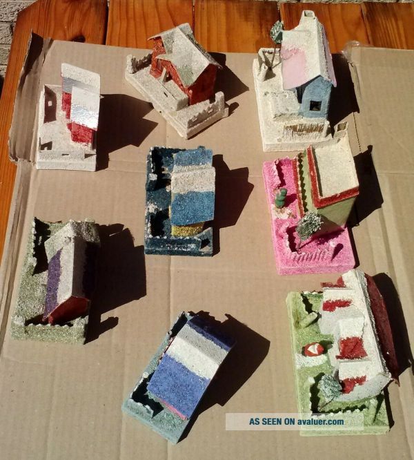 8 VINTAGE PUTZ CARDBOARD CHRISTMAS HOUSES MADE IN JAPAN W/SANTA And ...
