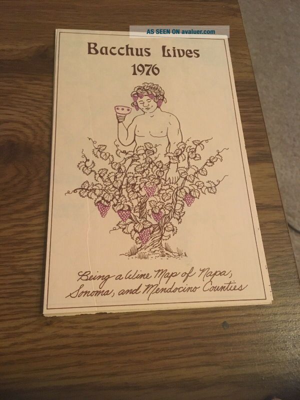 Bacchus Lives 1976 Wine Map - Napa, Sonoma And Mendocino Counties ...