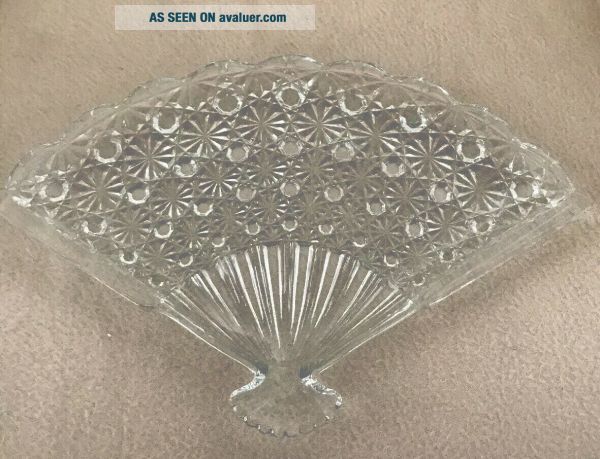 FENTON Vintage Crystal Clear Glass Daisy & Button Fan Shaped Vanity ...