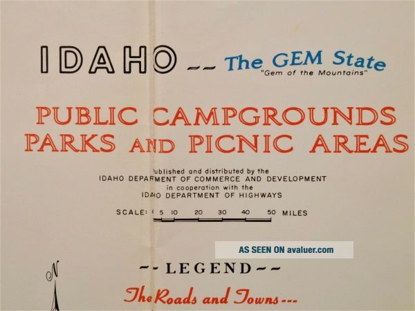 1950 ' S Idaho Public Campgrounds Parks Picnic Areas Vintage Info Road ...