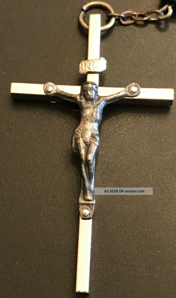 Vintage Catholic Black Glass 5 Decade Rosary, St Peregrine Medal ...