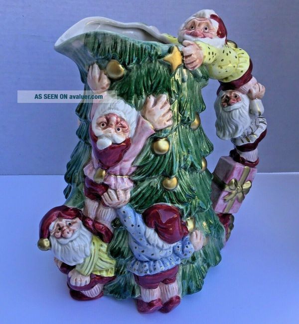 Vintage Fitz & Floyd Christmas Tree Pitcher Old World Santa ' S Elves 2 ...