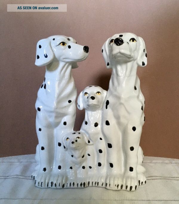 DALMATION Dog Family, Mom & Dad With 2 Puppies Ceramic Figurines Statue ...
