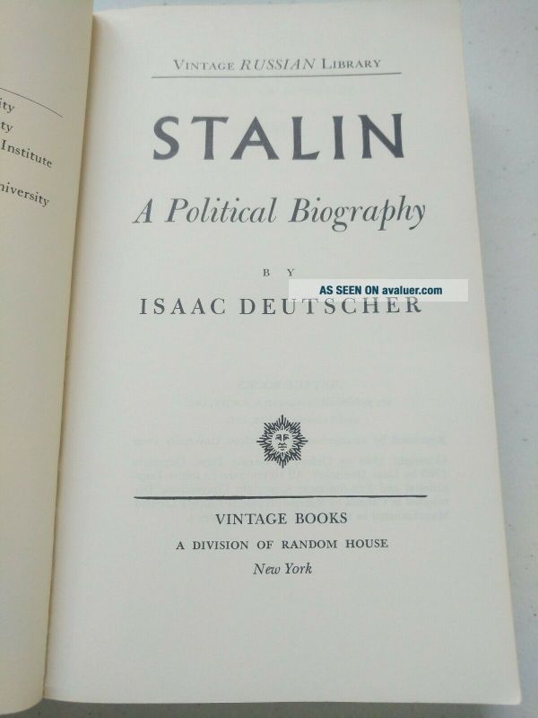 Stalin: A Political Biography By Isaac Deutscher (1960, Vintage ...