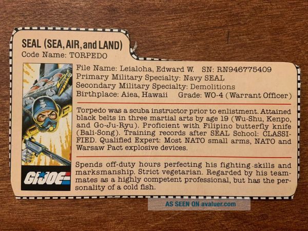 Vintage Gi Joe ARAH File Card Discount 4 Multiples Combined S/H Torpedo ...
