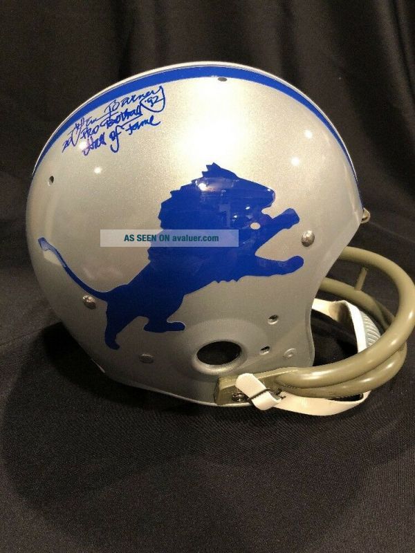 LEM BARNEY Auto Signed DETROIT LIONS FULL SIZE TK THROWBACK HELMET HOF ...