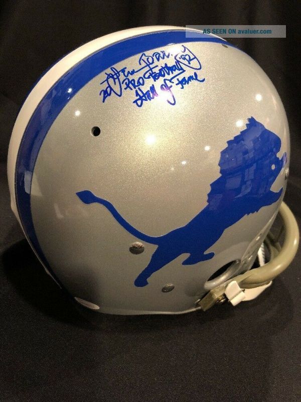 LEM BARNEY Auto Signed DETROIT LIONS FULL SIZE TK THROWBACK HELMET HOF ...