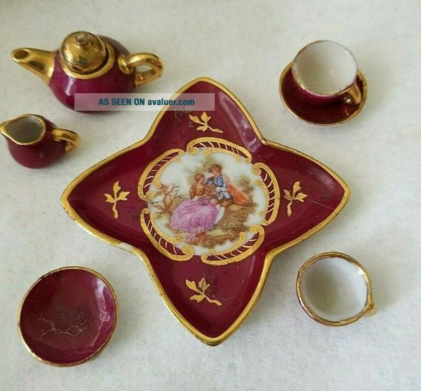Vintage MINIATURE 8 PIECE LIMOGES Maroon Gold China Tea Set Minty ...