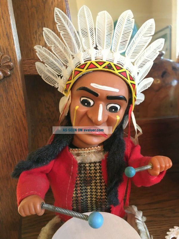 Vintage 60s Indian Native American Chief Drummer Battery Operated Toy ...