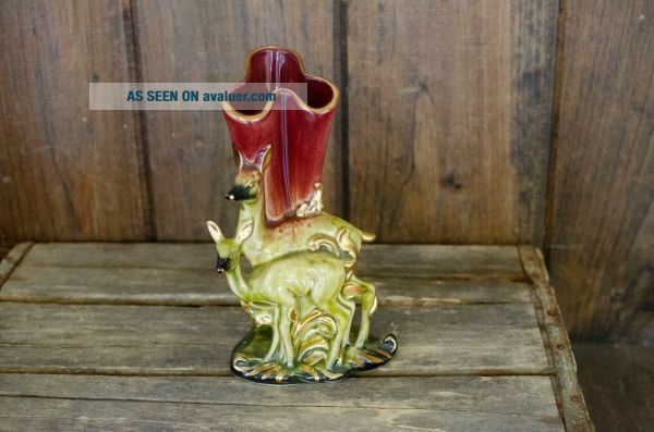 Vintage 1950’s Hull Pottery Deer Planter Vase Trimmed In Shafer 23k ...