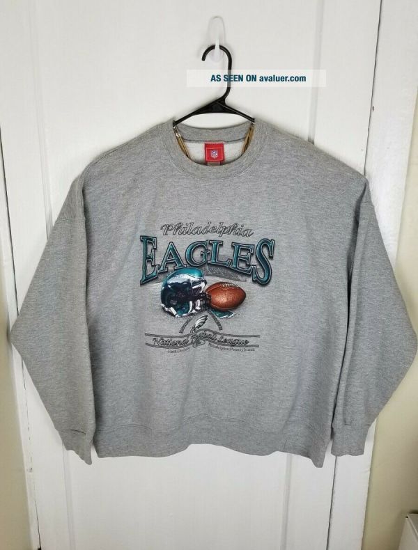 Vintage Philadelphia Eagles Print NFL Heather Gray Crew Neck Sweatshirt ...