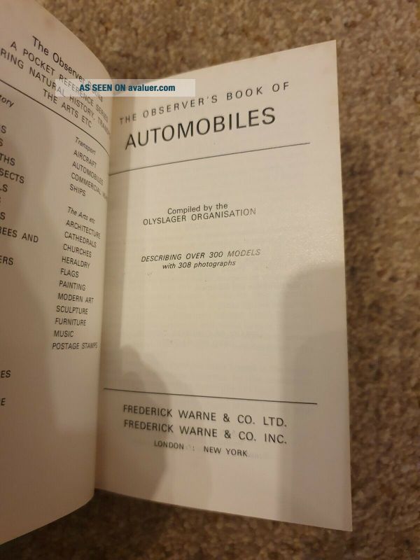 The Observer’s Book Of Automobiles (1972) Olyslager Organisation ...
