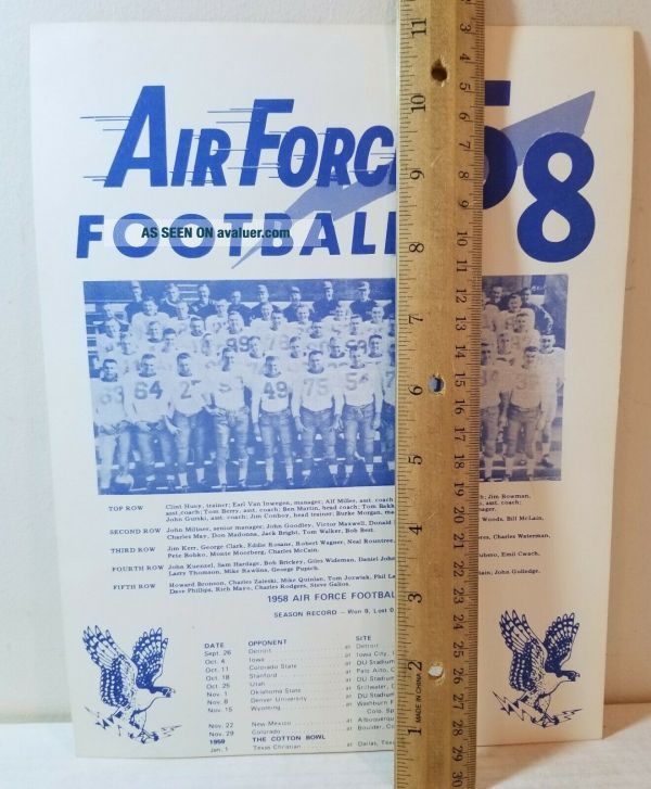 1958 Air Force Academy Football Roster And Results Poster Card, History ...