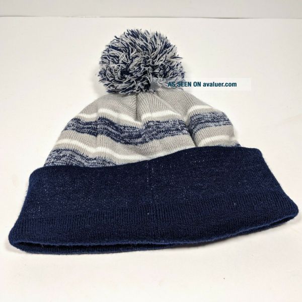 Dallas Knit Pom Pom Beanie, Stocking Cap Navy Blue Cuff Hat | #29780939