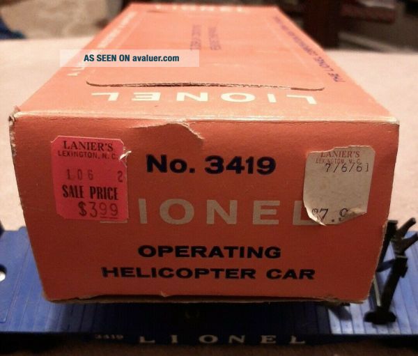 VINTAGE LIONEL O SCALE No. 3419 Helicopter LAUNCHER Flatcar W/Original ...