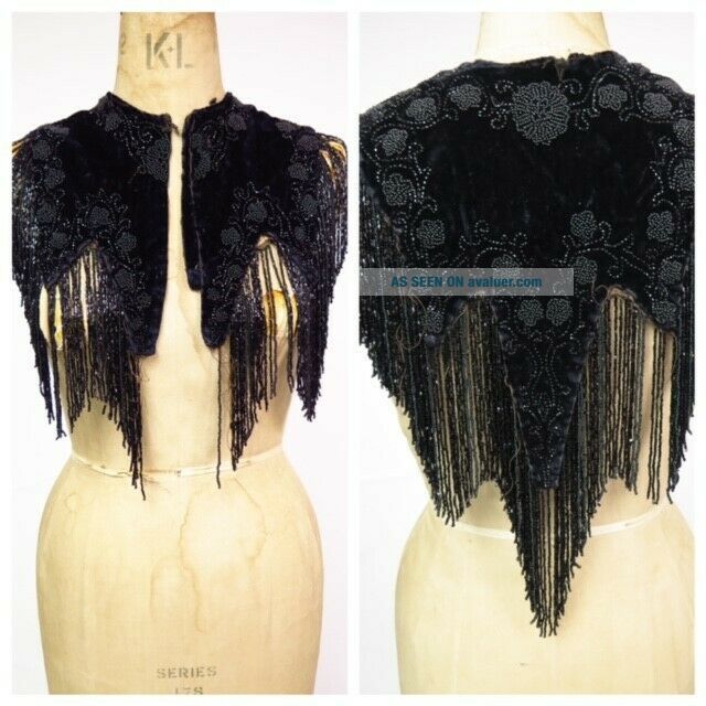 Vintage Antique Victorian Black Velvet Beaded Mourning Cape Shawl ...