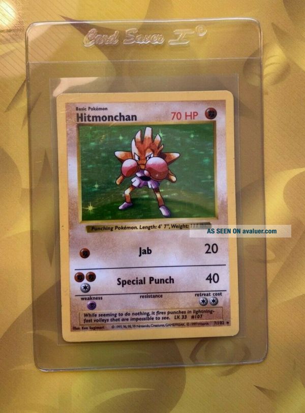Hitmonchan 7/102 Shadowless Holo Rare Base Set Pokemon Card WotC LP ...