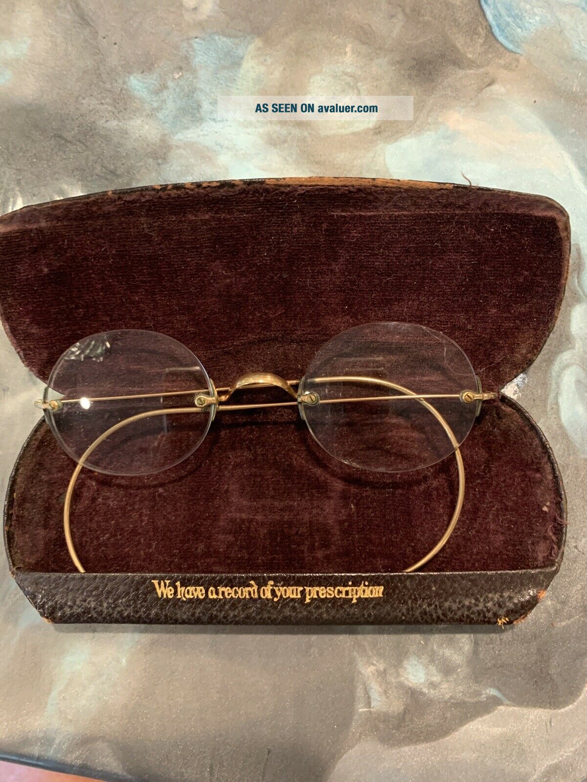 VINTAGE STEVENS & CO GOLD FILLED WIRE RIM SPECTACLES BIFOCALS AND CASE ...