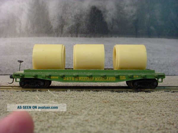 Tyco HO Scale Train Skid Flat Car Culvert Pipe Load Western Maryland ...