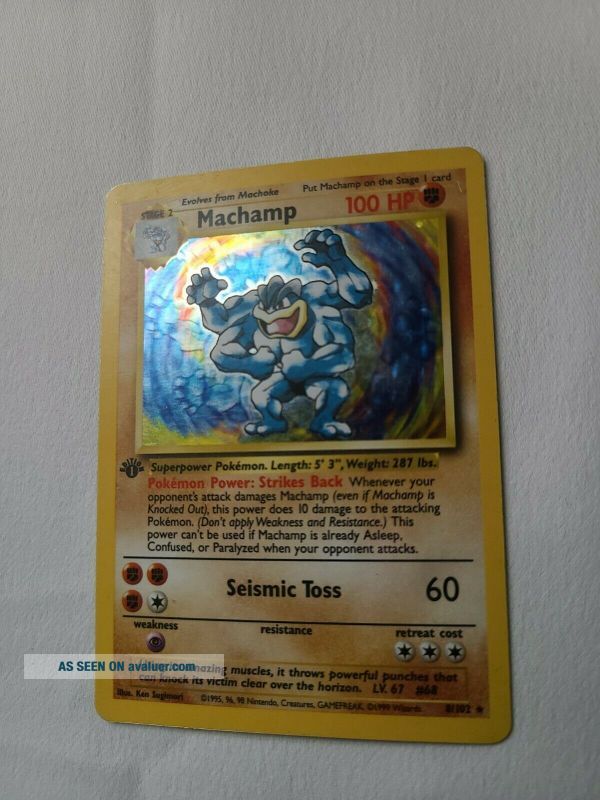 1st Edition Base Set Machamp 8/102 Rare Holographic Pokemon Card ...