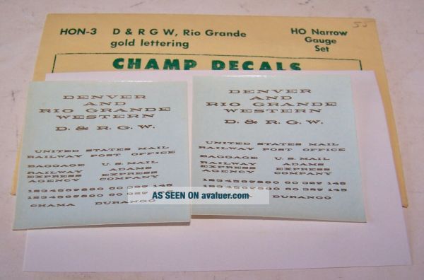 HO CHAMP DECALS HON3 RIO GRANDE D&RGW GOLD LETTERING NARROW GAUGE SET ...