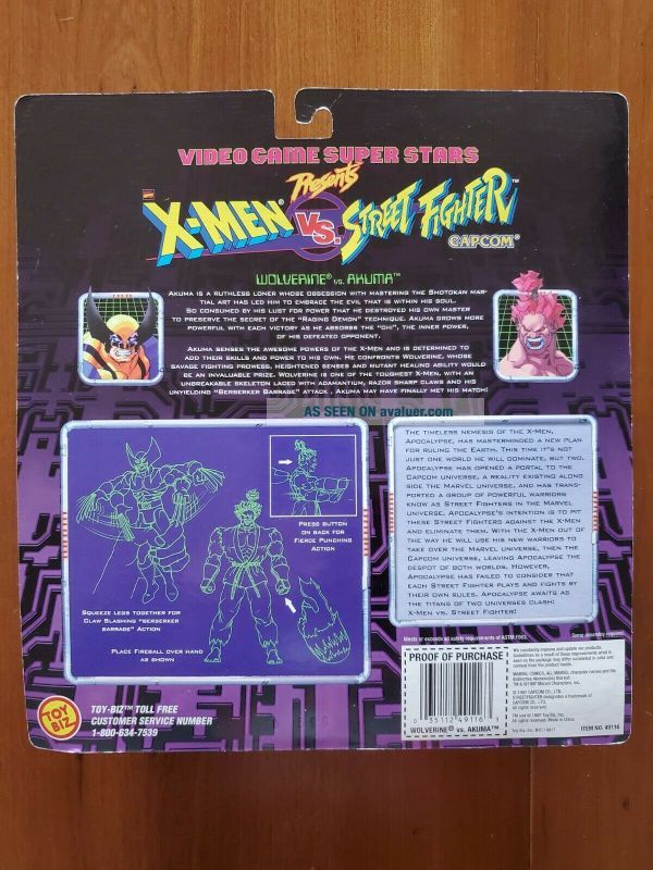 X - Men Vs Street Fighter Wolverine Vs Akuma Video Toy Biz Rare Near On ...