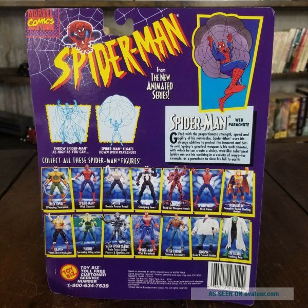 SPIDER - MAN W/ WEB PARACHUTE - ANIMATED SERIES - MARVEL TOYBIZ 1994 ...